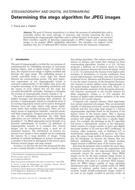 pdf determining the stego algorithm for jpeg images