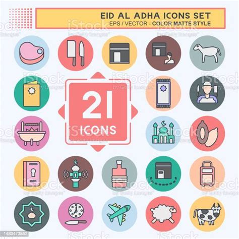 아이콘 세트 이드 알 아드하 이슬람 상징과 관련이 있습니다 컬러 메이트 스타일 심플한 디자인 편집 가능 간단한 그림 3차원 형태에 대한 스톡 벡터 아트 및 기타 이미지