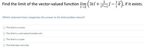 Solved Find The Limit Of The Vector Valued Function Chegg
