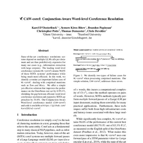 CAW Coref Conjunction Aware Word Level Coreference Resolution ACL Anthology