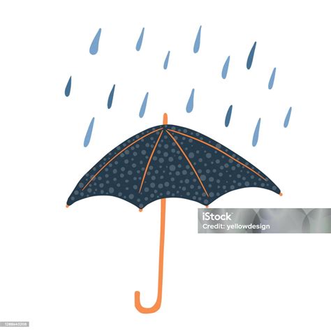 흰색 배경에 고립 된 물방울 무늬와 비가 우산을 엽니 다 추상우산은 진한 파란색으로 스타일 낙서 가리기에 대한 스톡 벡터 아트 및 기타 이미지 Istock