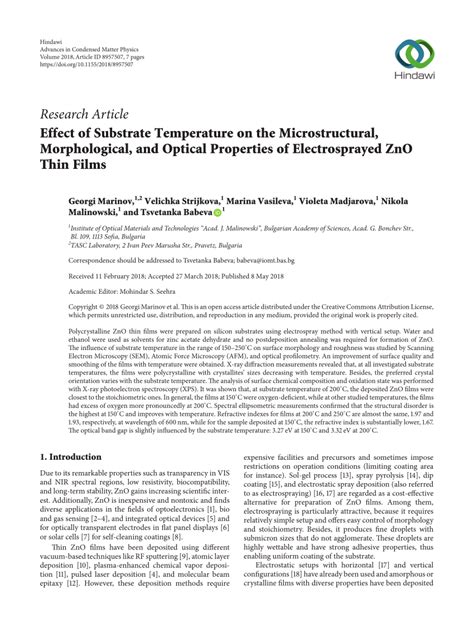 Pdf Effect Of Substrate Temperature On The Microstructural Morphological And Optical