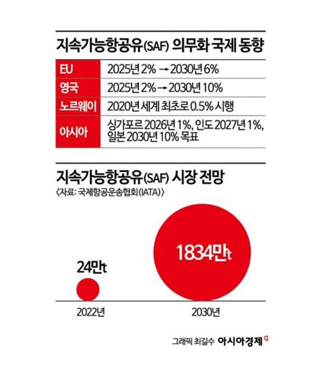 ‘저탄소 항공유 Saf 2027년부터 혼합급유 의무화