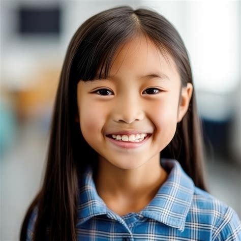 Educación De Niñas Asiáticas Feliz Hermosa Niña Asiática Está Sonriendo