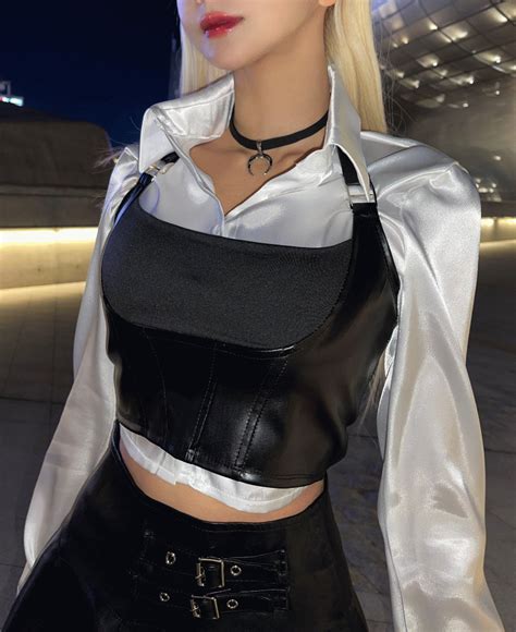 [펑크] 패닉 크롭 레자 뷔스티에 Y2k 유니크 하라주쿠패션 하이틴룩 키치 매니악 지뢰계 고스 스트릿패션 댄스의상 아이돌룩 왁킹 무대 에이블리