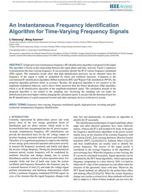 Pdf An Instantaneous Frequency Identification Algorithm For Time
