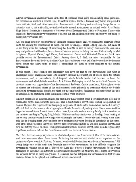 Philo Reflection Paper Pdf Natural Environment Oceans