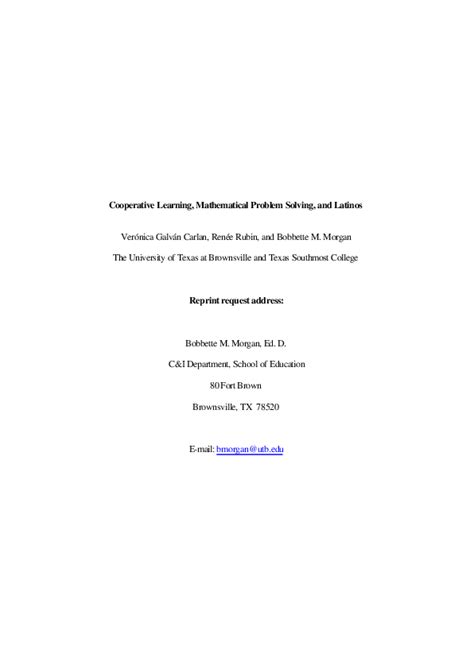 Pdf Cooperative Learning Mathematical Problem Solving And Latinos