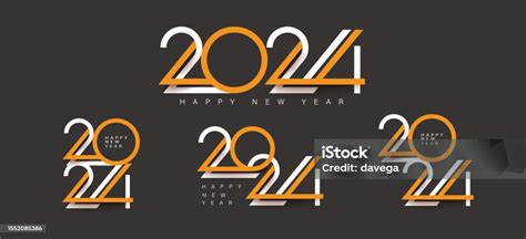 검은색 배경에 얇은 주황색과 흰색 숫자가 있는 2024년 새해 복 많이 받으세요 배너 포스터 달력 등을 위한 프리미엄 벡터 배경 12월 31일에 대한 스톡 벡터 아트 및