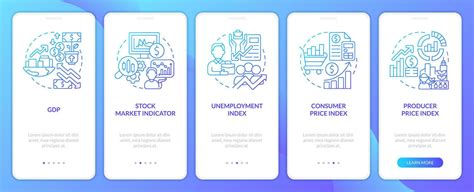 Economic Indicators Blue Gradient Onboarding Mobile App Screen Analytics Walkthrough 3 Steps