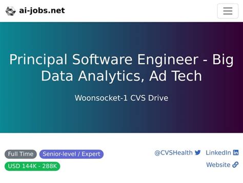 Hiring Principal Software Engineer Big Data Analytics Ad Tech In Woonsocket 1 Cvs Drive R