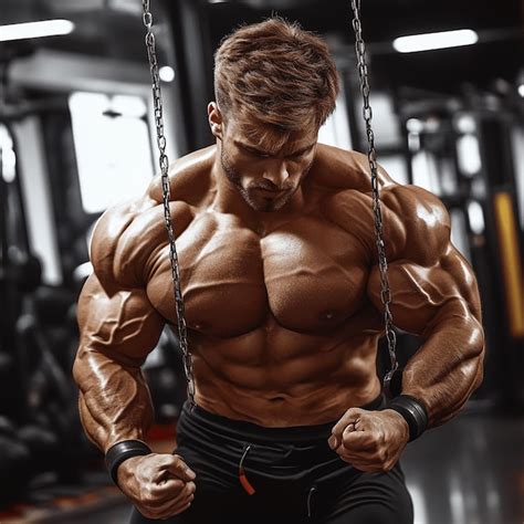 Muscular Bodybuilder Handsome Men Doing Workout In Gym Premium Ai