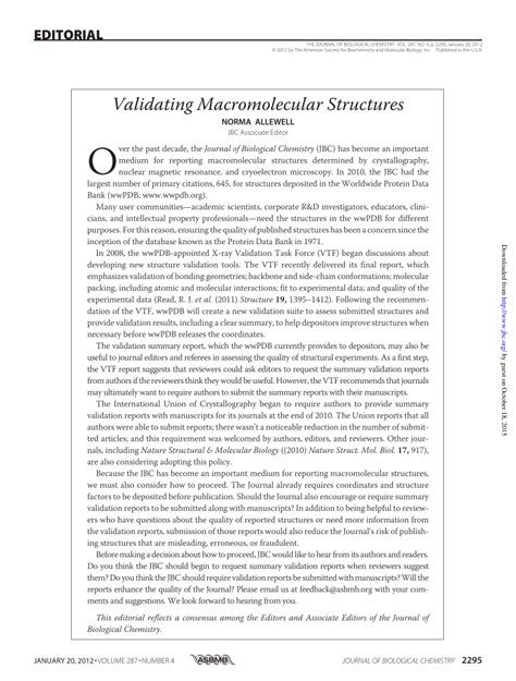Pdf Validating Macromolecular Structures