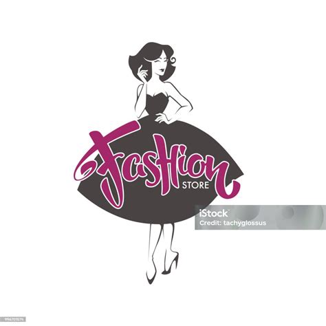 패션 스토어 새로운 로고 라벨 엠 블 럼에 대 한 벡터 레트로 레이디 스타일 여자 보고 패션에 대한 스톡 벡터 아트 및 기타