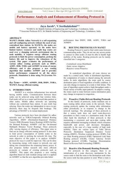 Performance Analysis And Enhancement Of Routing Protocol In Manet
