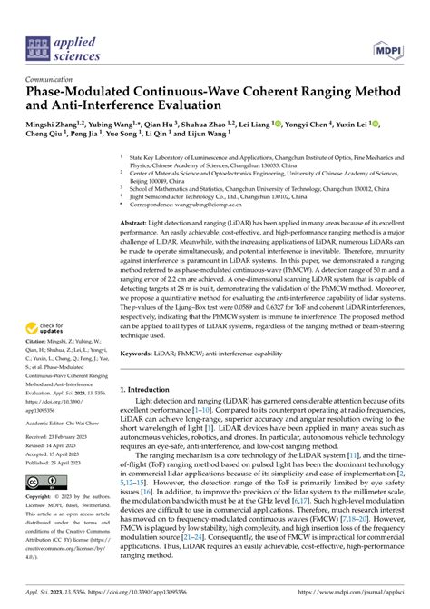 PDF Phase Modulated Continuous Wave Coherent Ranging Method And Anti Interference Evaluation