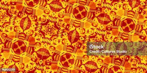 기하학적 아프리카 패턴입니다 화려하고 매끄러운 이미지 황금빛 노란색 주황색 및 빨간색 일러스트레이션 0명에 대한 스톡 벡터 아트 및 기타 이미지 Istock