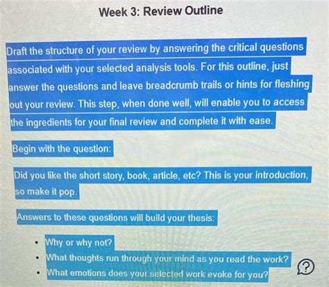 Week 3 Review Outline Draft The Structure Of Your
