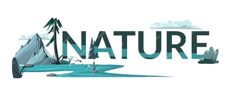 텍스트와 호수 산과 구름 벡터 일러스트와 함께 하늘 야외 풍경 풍경 자연 평면 구성 프리미엄 벡터