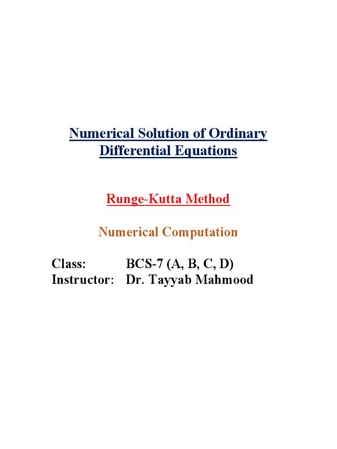 Runge Kutta Method Pdf Numerical Analysis Differential Equations