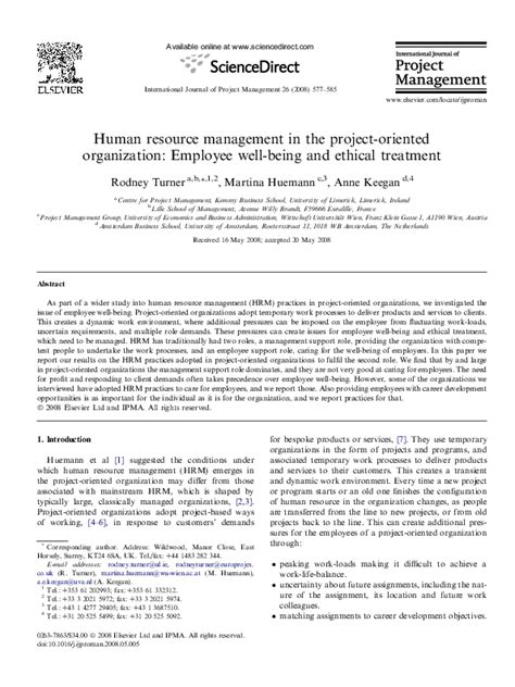 Pdf Human Resource Management In The Project Oriented Organization Towards A Viable System