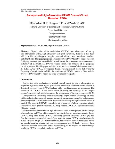 Pdf An Improved High Resolution Dpwm Control Circuit Based On Fpga