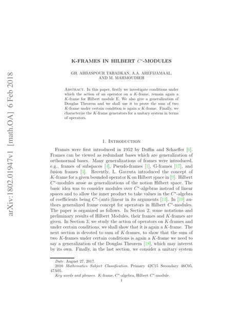 Pdf K Frames In Hilbert C Modules