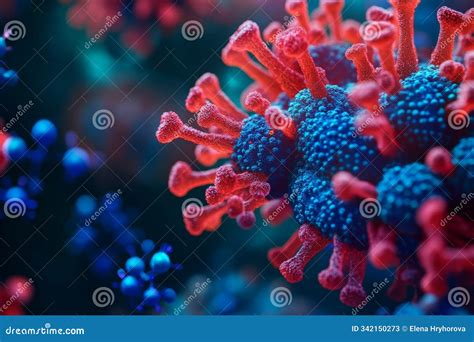 Virus Particle With Spiky Surface Magnified Under The Microscope For Research Stock Illustration