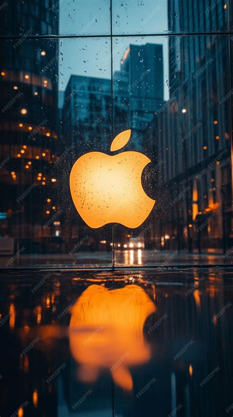 Glowing Apple Logo Illuminated By Lights On A Strikingly Contrasting Background Premium Ai