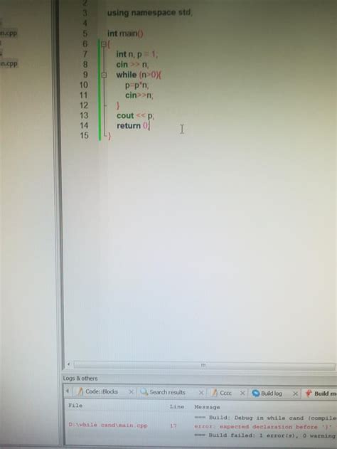 Codeblocks Gives Me An Error At Line 17 I Only Got Up To 15