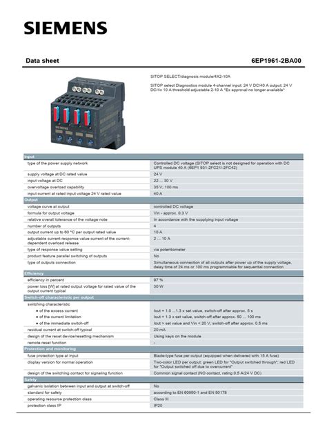 Siemens 6ep19612ba00 Specification Sheet Pdf