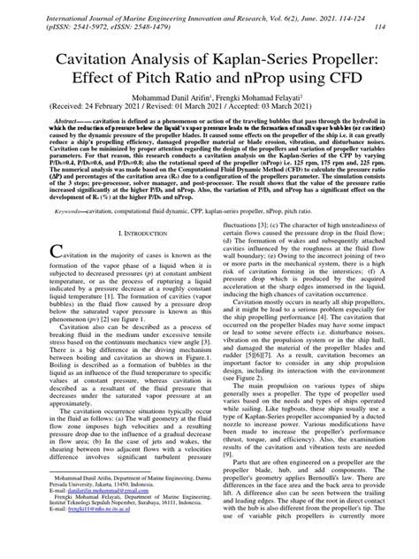 Cavitation Analysis Of Kaplan Series Propeller Effect Of Pitch Ratio And Nprop Using Cfd Pdf