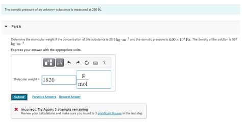 solved the osmotic pressure of an unknown substance is
