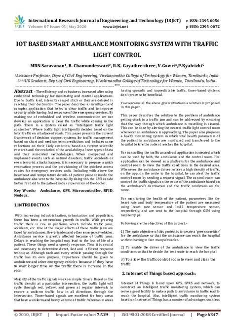 Pdf Irjet Iot Based Smart Ambulance Monitoring System With Traffic Light Control