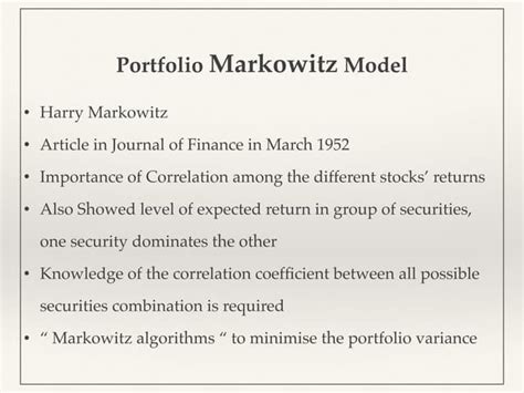 Portfolio Markowitz Model Ppt