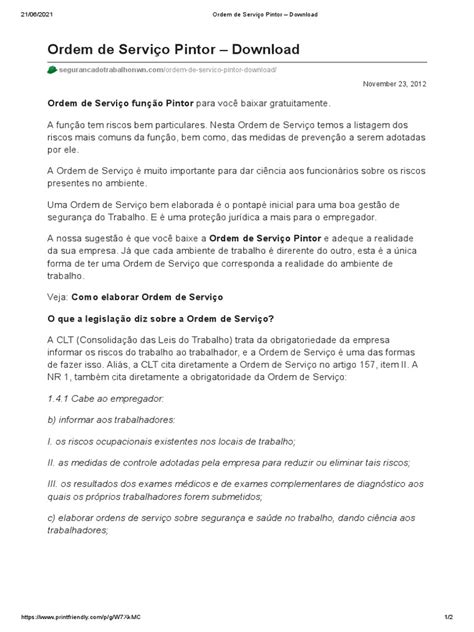 Ordem De Serviço Pintor Download Pdf Business Bem Estar