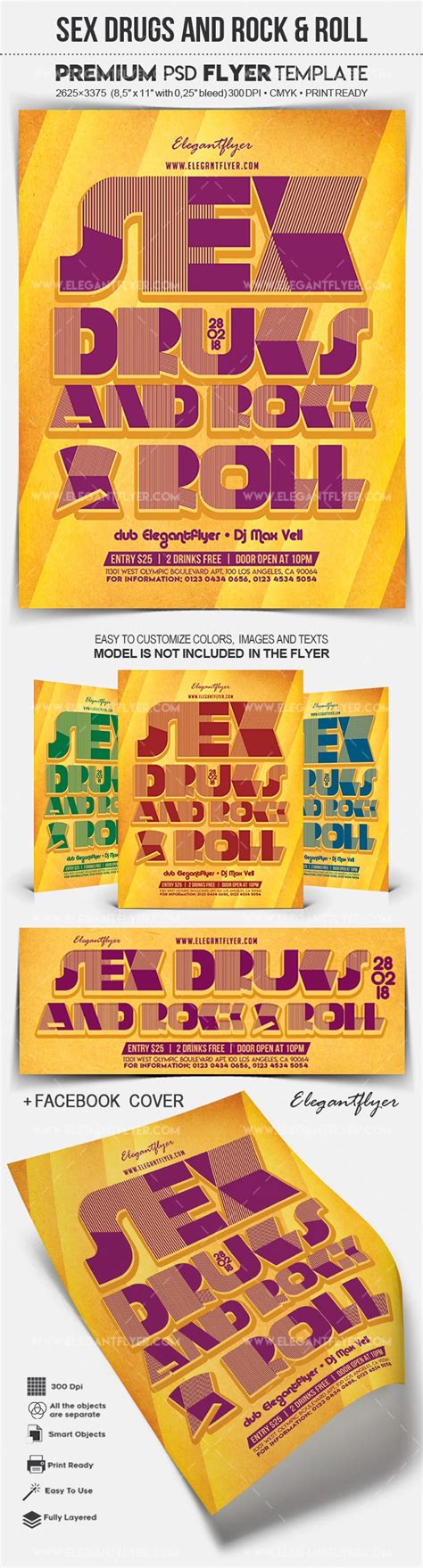 Yellow Bright Sex Drugs And Rock And Roll Premium Flyer Template Psd By Elegantflyer