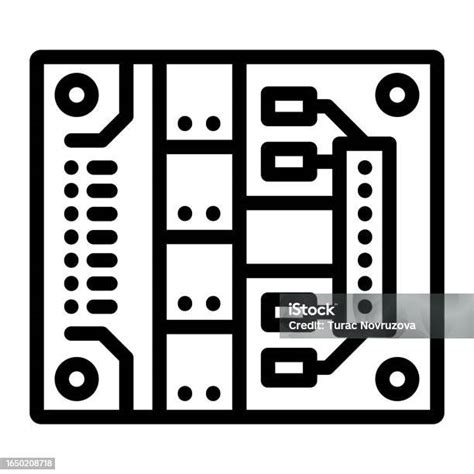 마운팅 슬롯 라인 아이콘 전자 개념 흰색 배경에 Pcb 벡터 기호 개요 스타일 아이콘 모바일 개념 웹 디자인이 있는 인쇄 회로