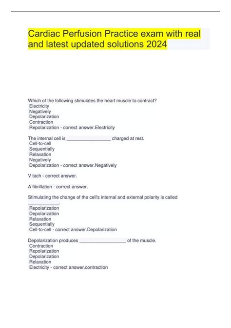 Cardiac Perfusion Practice Exam With Real And Latest Updated Solutions 2024 Cardiac Perfusion
