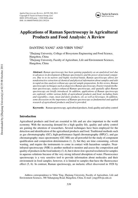 Pdf Applications Of Raman Spectroscopy In Agricultural Products And