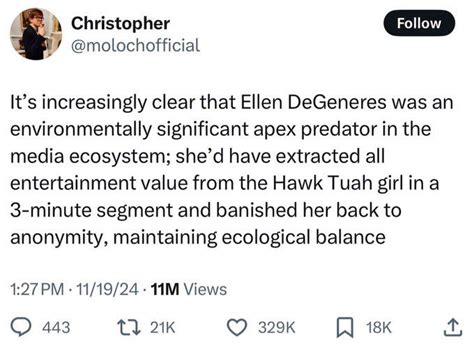 Ellen Degeneres Was An Environmentally Significant Apex Predator In The