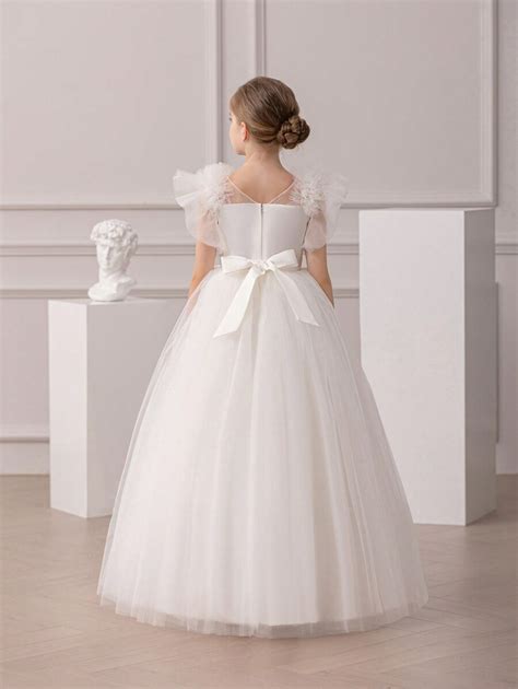 Tween Girl Lace Trim Mesh Princess Party Dress Suitable For Girls