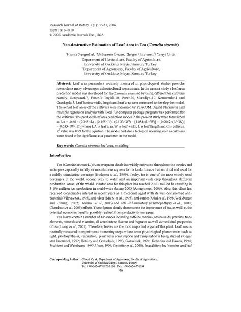 Pdf Non Destructive Estimation Of Leaf Area In Tea Dokumentips