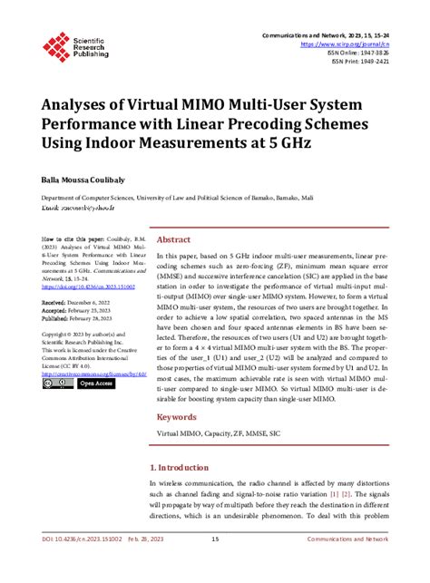 Pdf Analyses Of Virtual Mimo Multi User System Performance With Linear Precoding Schemes Using