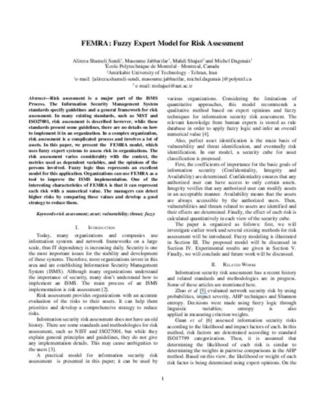 Pdf Femra Fuzzy Expert Model For Risk Assessment
