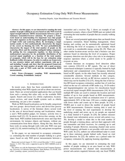 Pdf Occupancy Estimation Using Only Wifi Power Measurements