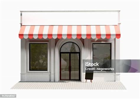 빈 간판이있는 상점 외관 클리핑 경로가있는 흰색 배경에 격리 된 상점 앞 건물 상점에 대한 스톡 사진 및 기타 이미지 상점 3차원 형태 레스토랑 Istock