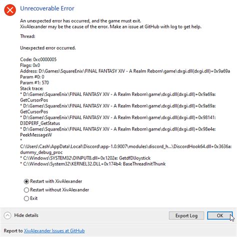 Xivalexander Crashes Too Often Latley · Issue 528 · Soreepeong