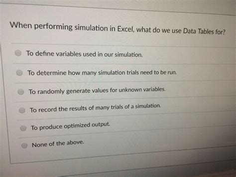 Solved When Performing Simulation In Excel What Do We Use Chegg Com