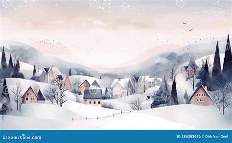 Ai Generated Cute Winter Village Scene With Pastel Colors Christmas